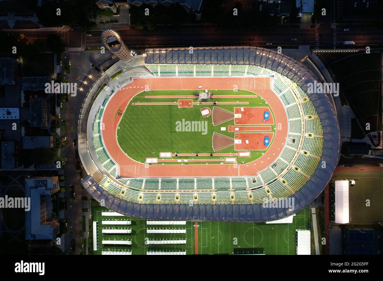 An aerial view of Hayward Field on the campus of the University of ...