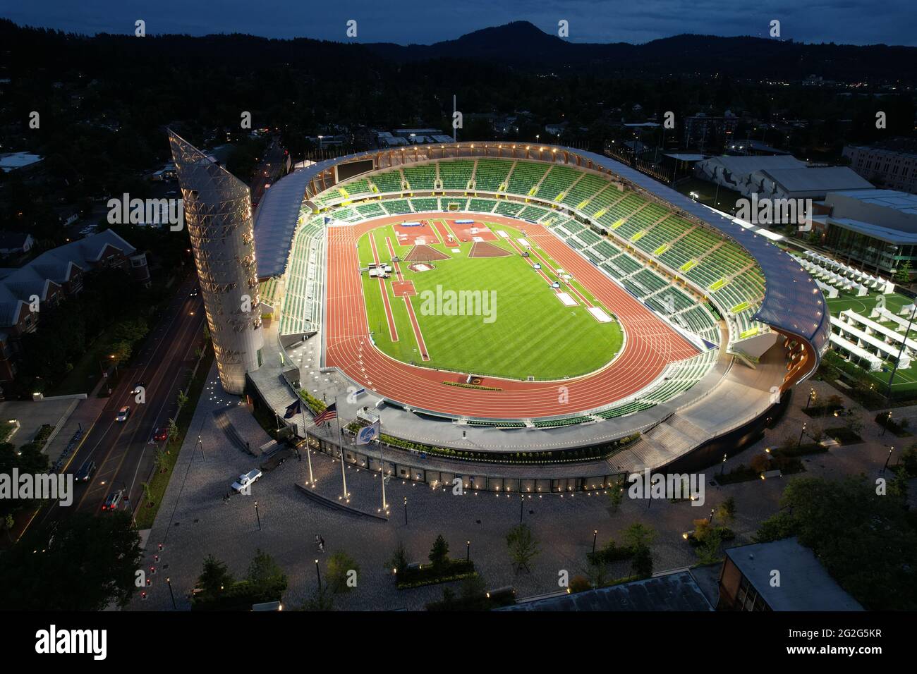 An aerial view of Hayward Field on the campus of the University of ...