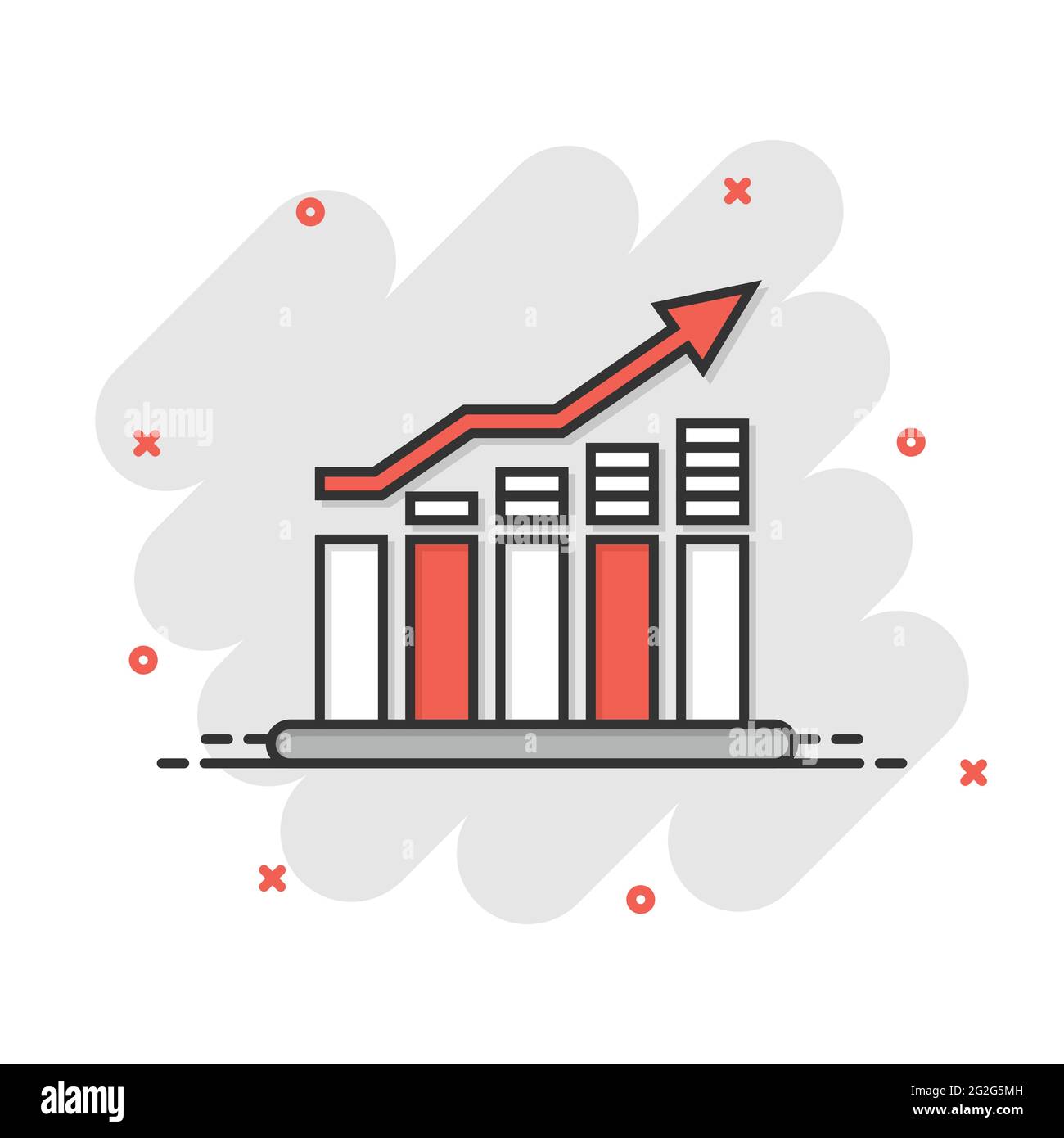 Chart graph icon in comic style. Arrow grow cartoon vector illustration ...