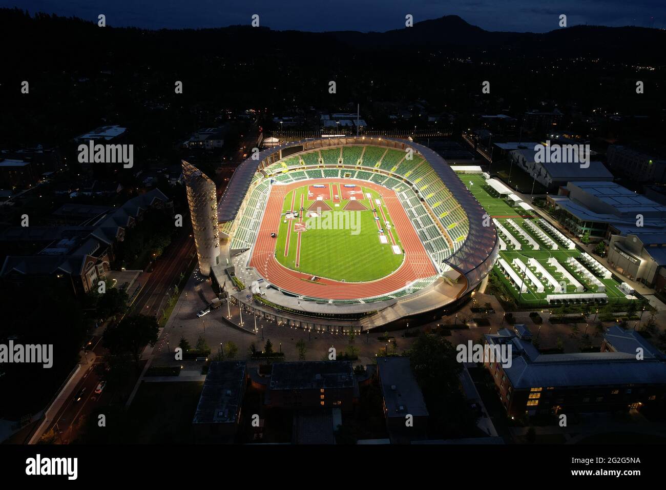 An aerial view of Hayward Field on the campus of the University of ...
