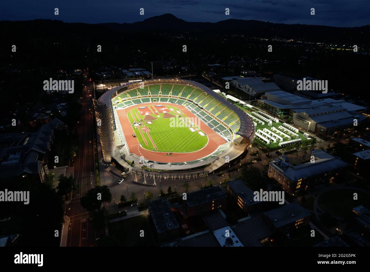 An aerial view of Hayward Field on the campus of the University of ...