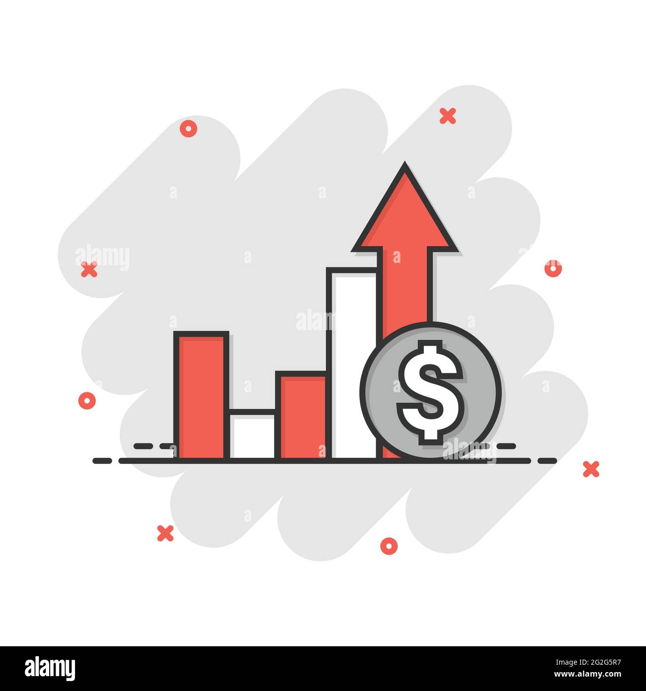 Growth arrow icon in comic style. Revenue cartoon vector illustration ...