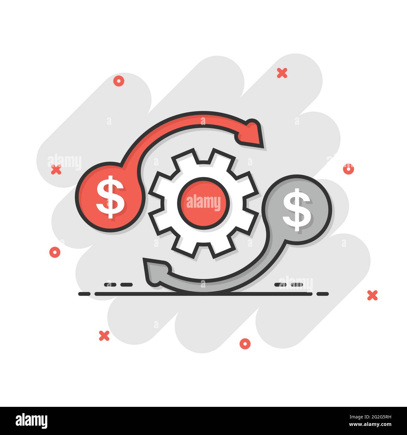 Money optimization icon in comic style. Gear effective cartoon vector ...