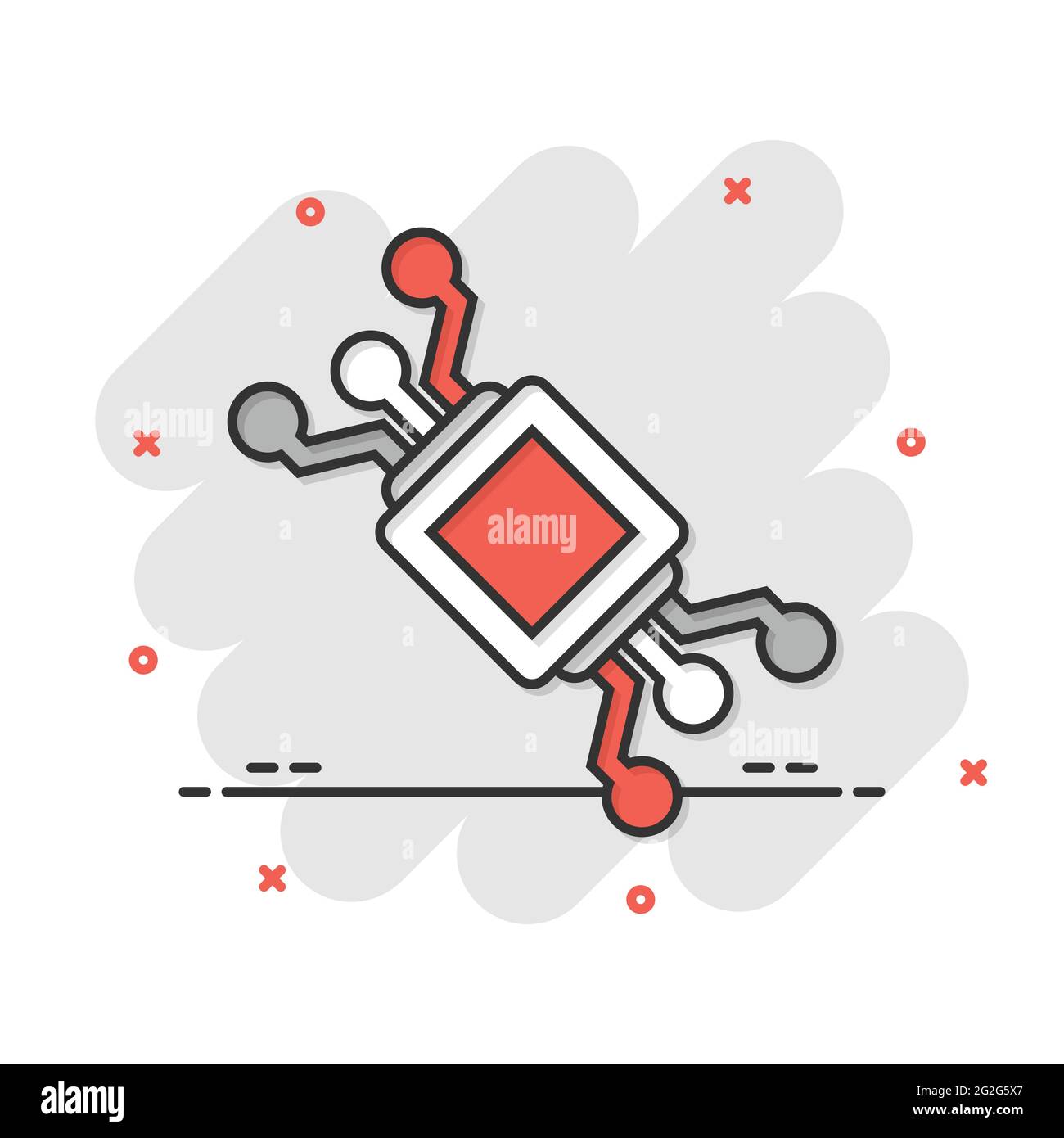 Computer chip icon in comic style. Circuit board cartoon vector ...