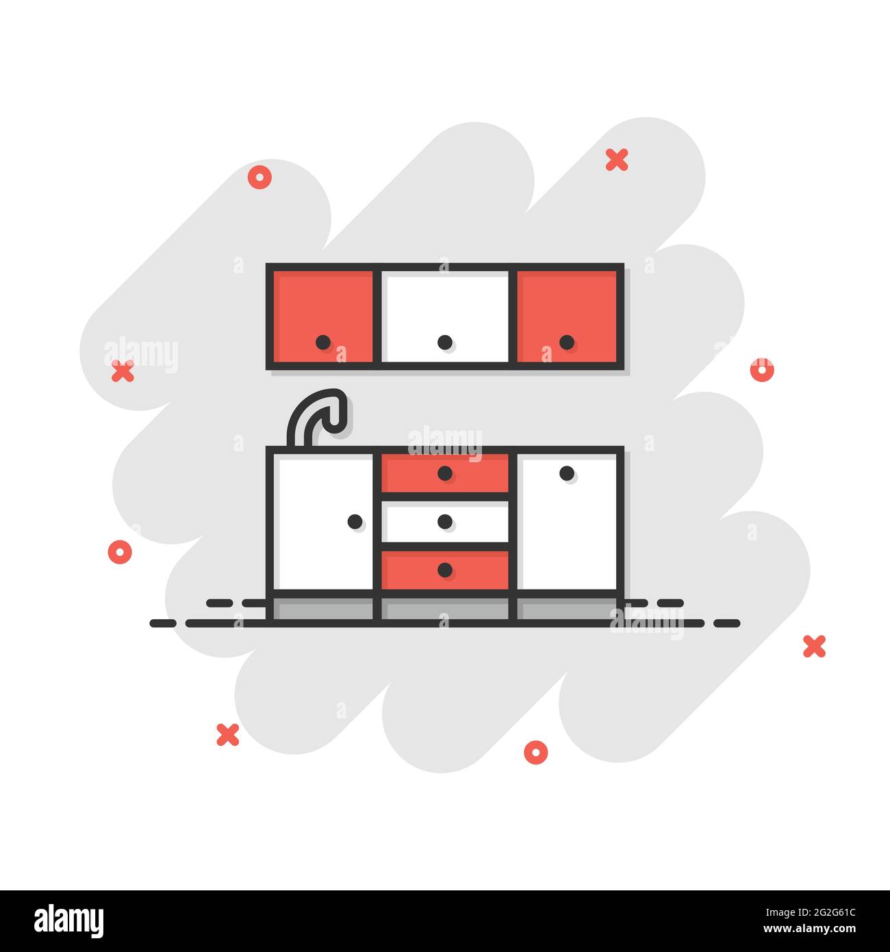 Kitchen furniture icon in comic style. Cuisine cartoon vector ...