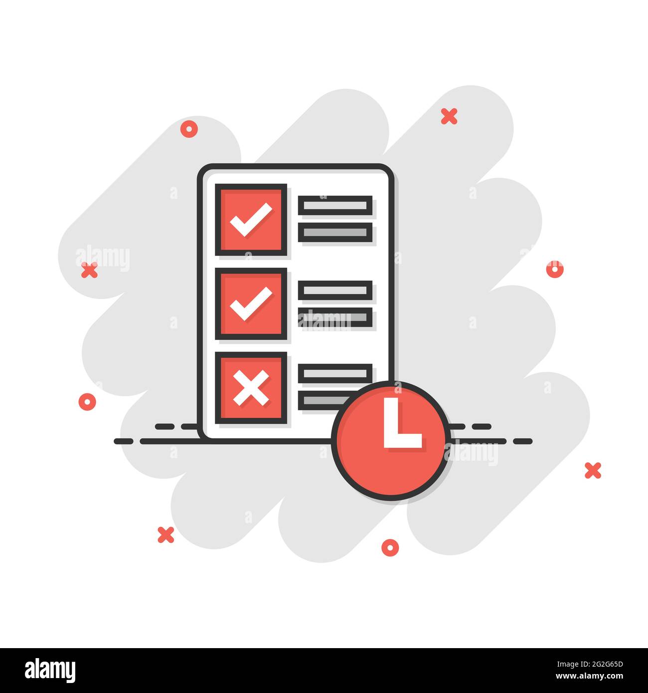 Contract time icon in comic style. Document with clock cartoon vector ...