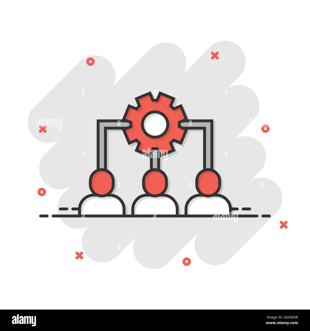 Business training icon in comic style. Gear with people cartoon vector ...