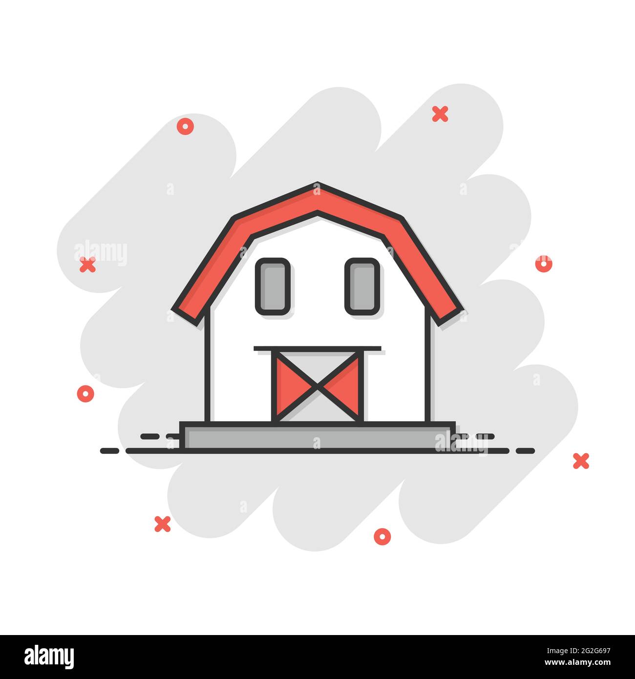 Barn icon in comic style. Farm house cartoon vector illustration on ...