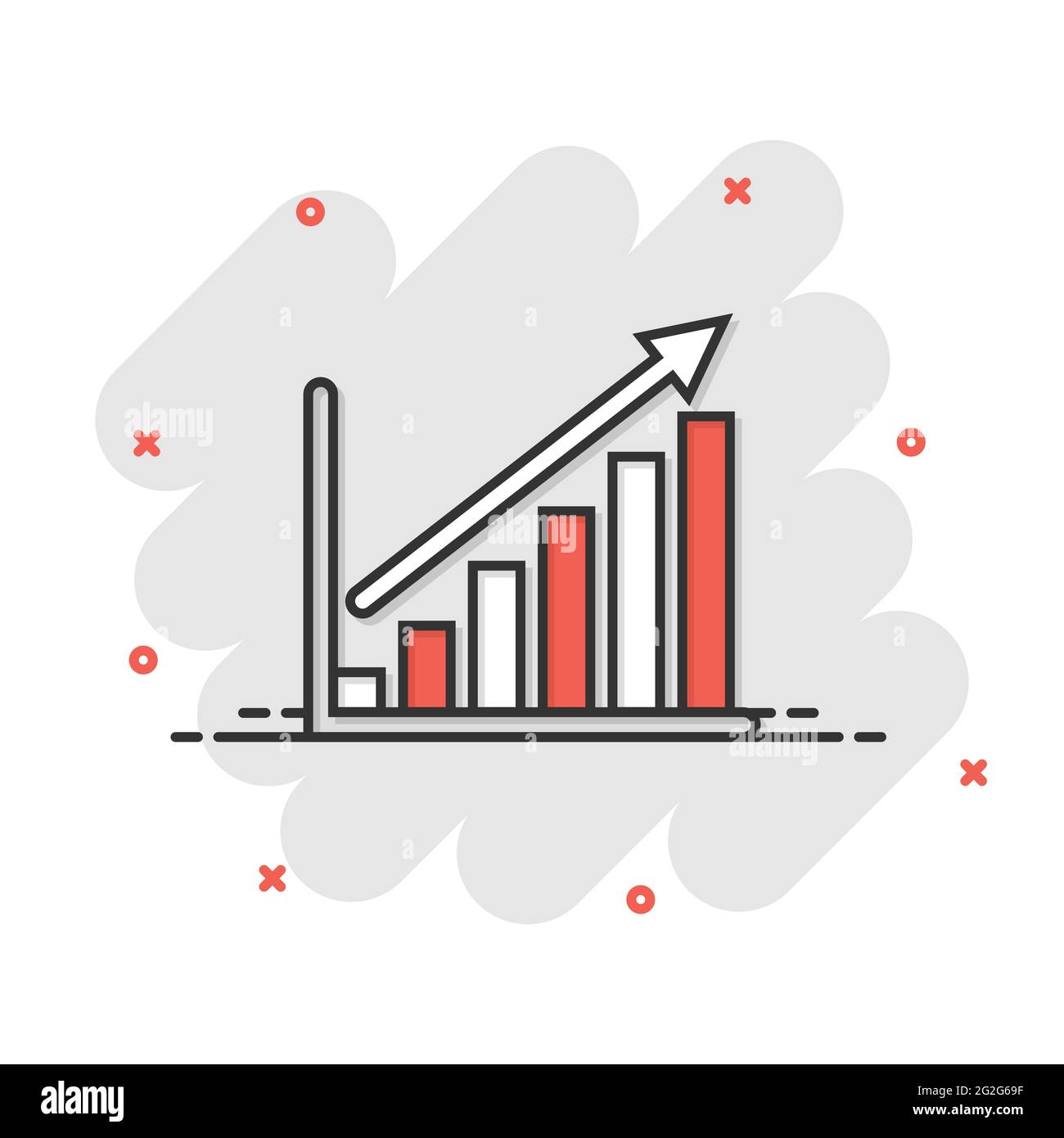 Chart graph icon in comic style. Arrow grow cartoon vector illustration ...