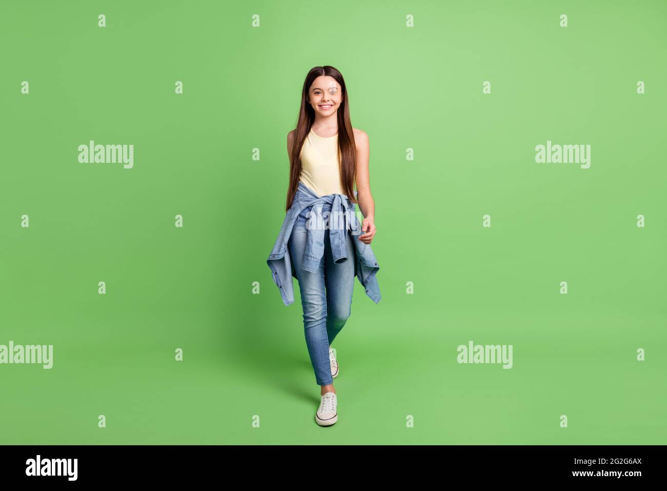 Full length photo of young excited girl happy positive smile confident ...