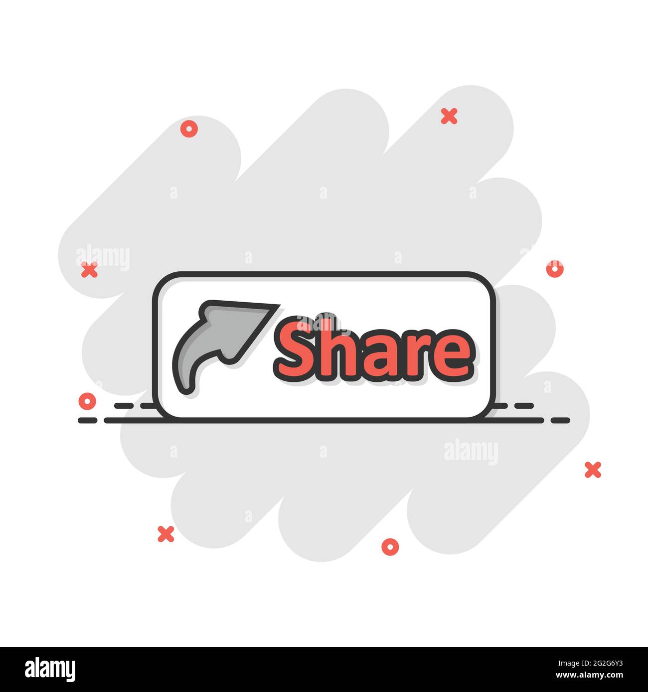 Share button icon in comic style. Arrow cartoon sign vector ...