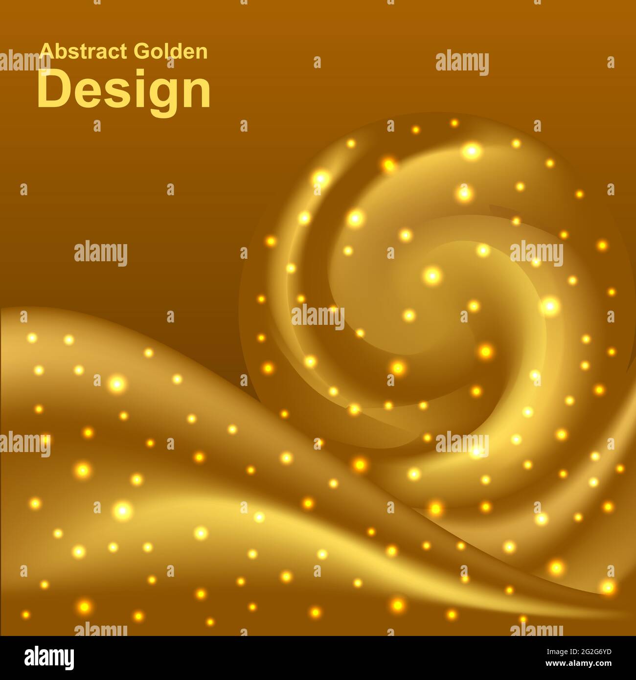 Gold glowing waves, dynamic spiral swirl with light glow effect and shiny sparkles. Luxurious ...