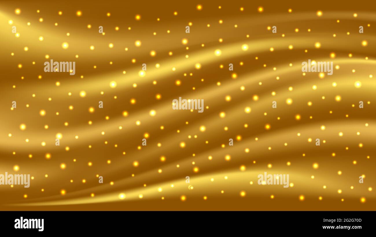 Gold silk waves. Smooth golden satin with shiny sparkles, luxurious abstract background. Vector ...
