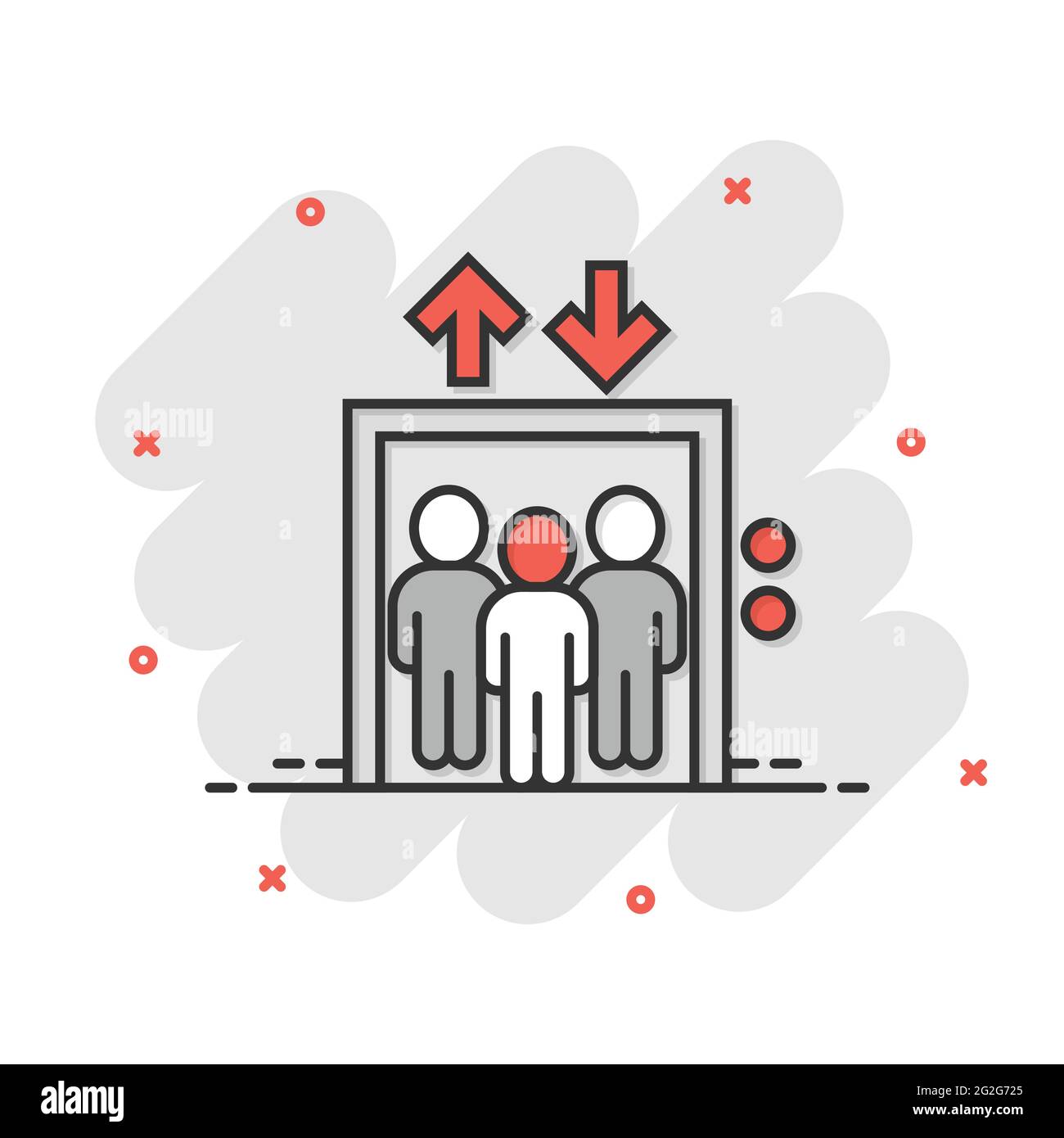 Elevator icon in comic style. Lift cartoon vector illustration on white ...
