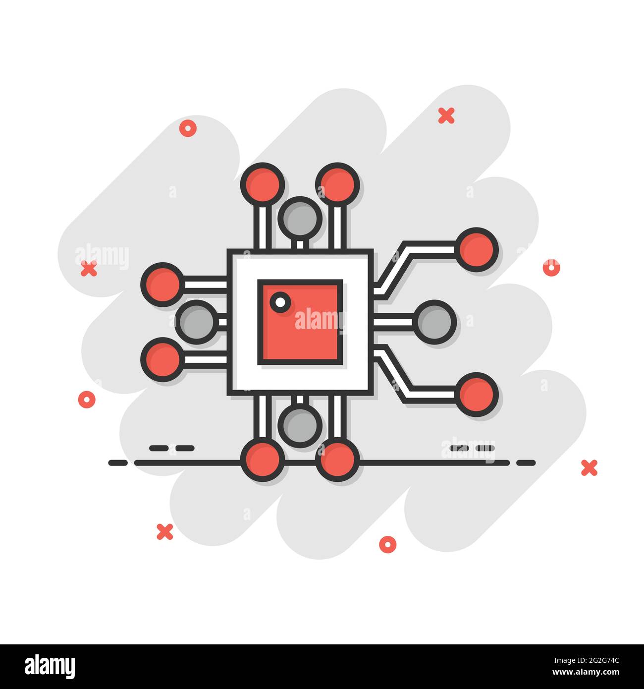 Computer chip icon in comic style. Circuit board cartoon vector ...