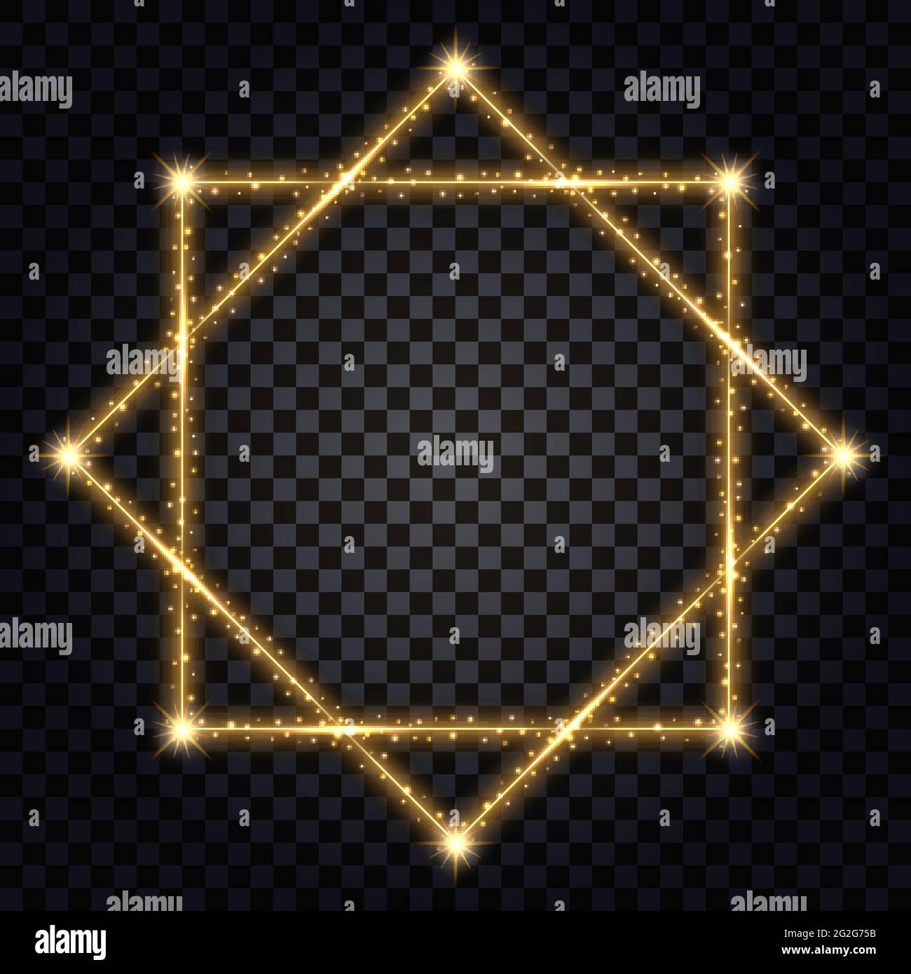 Gold decorative frame with light glow effect. Border with neon shine ...