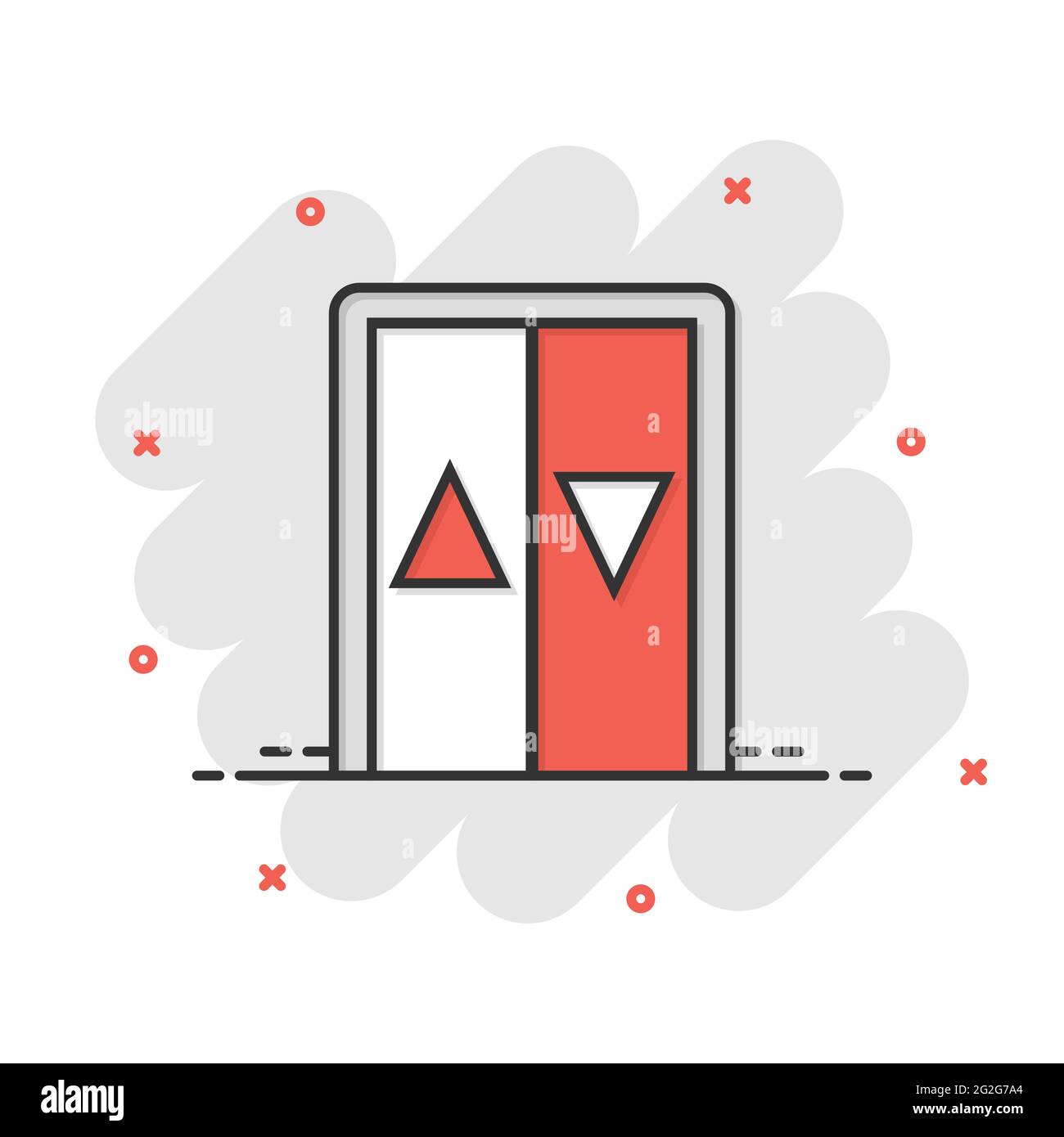 Elevator icon in comic style. Lift cartoon vector illustration on white ...