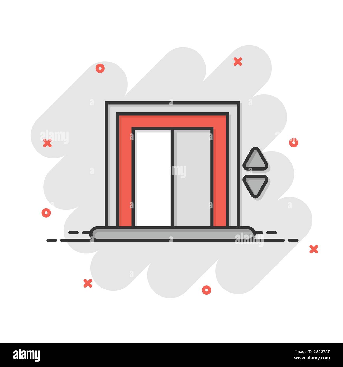 Elevator icon in comic style. Lift cartoon vector illustration on white ...
