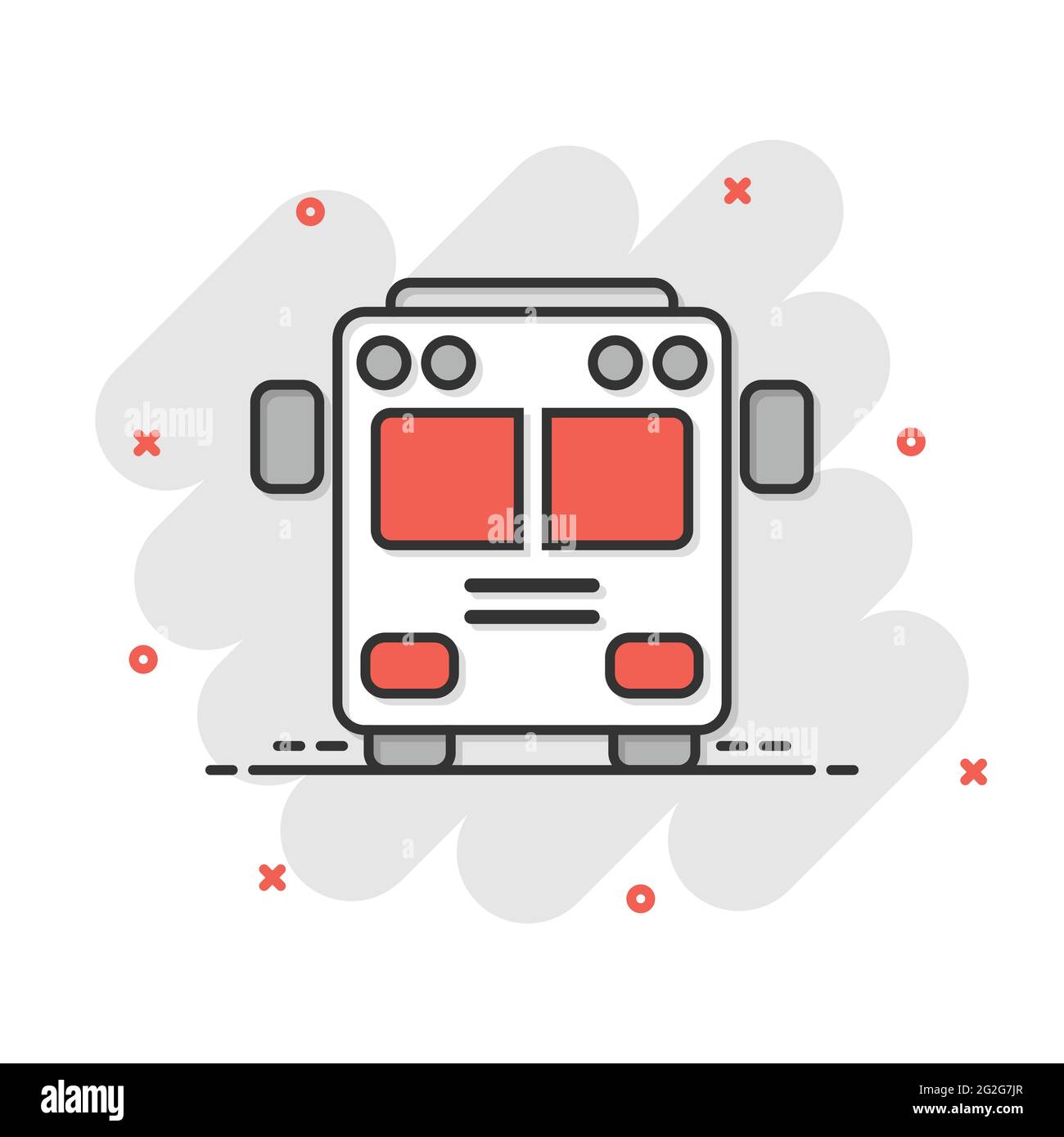 Bus icon in comic style. Coach car cartoon vector illustration on white ...