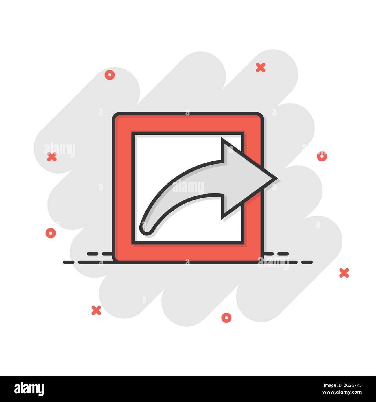 Share button icon in comic style. Arrow cartoon sign vector ...