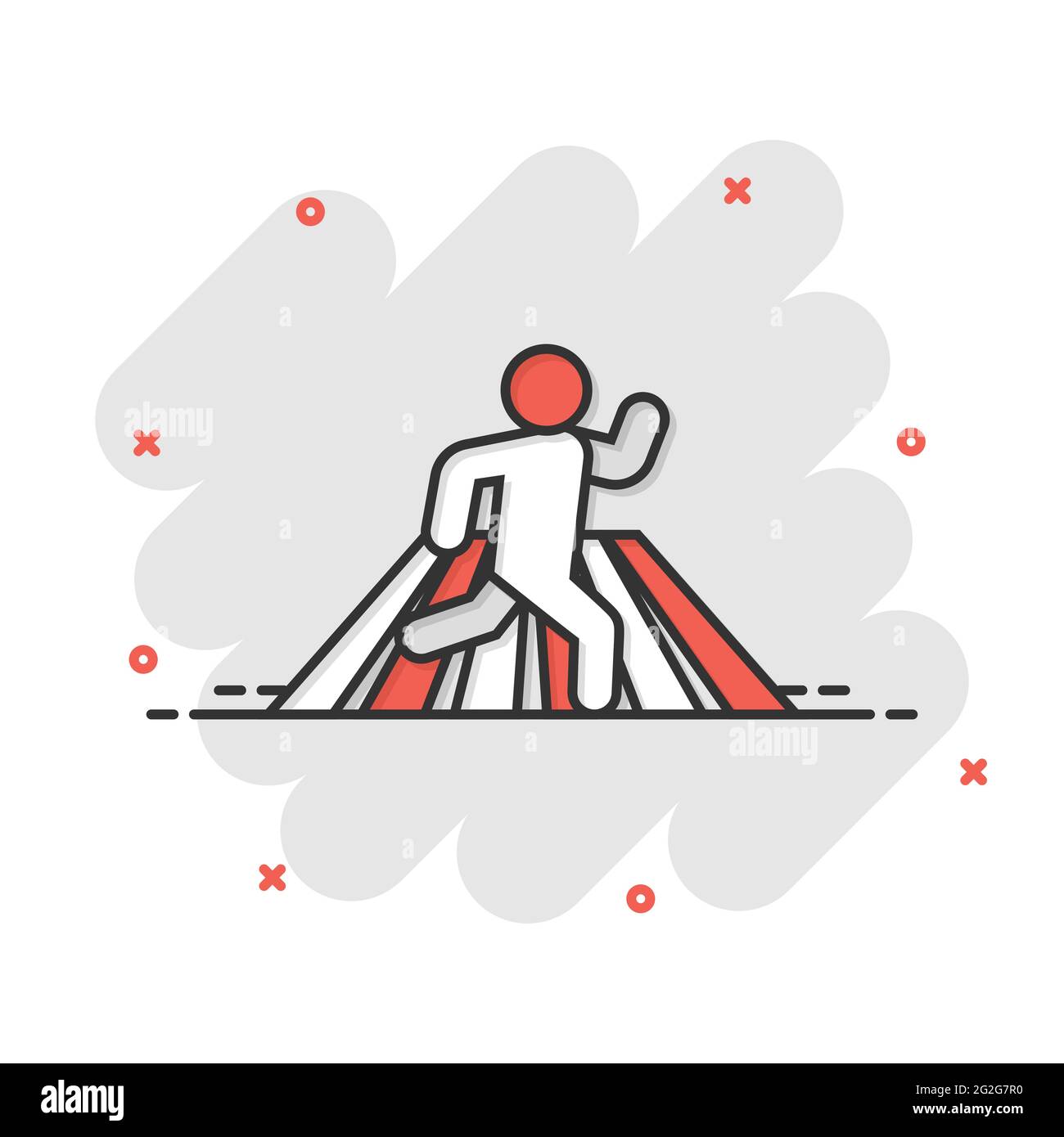 Pedestrian crosswalk icon in comic style. People walkway cartoon sign ...