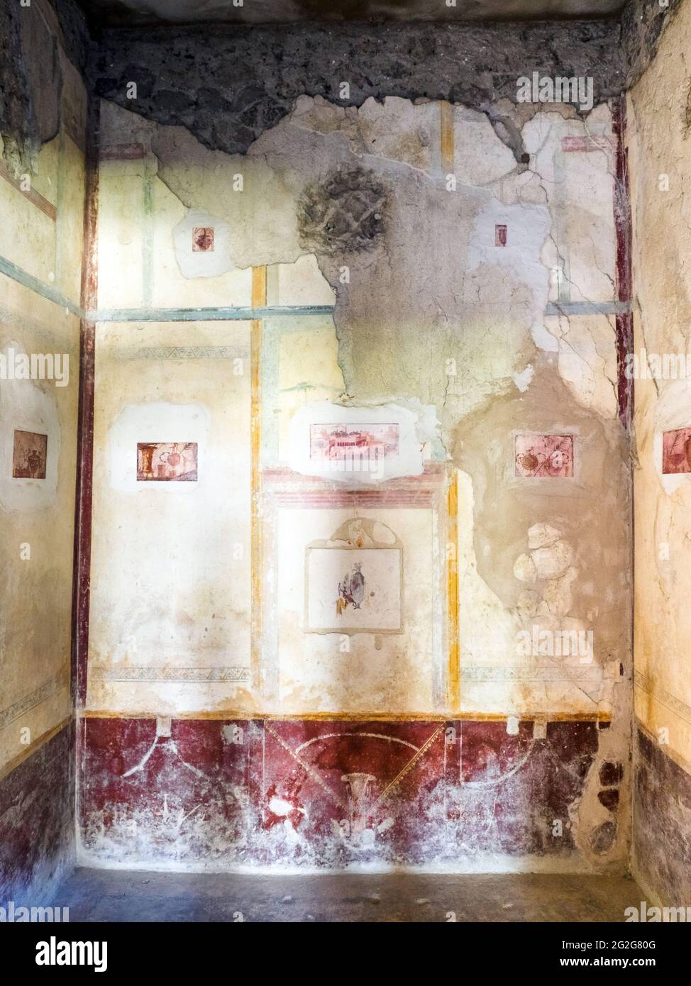 Cubiculum (bedroom) walls decorated in the fourth style on a red ground ...