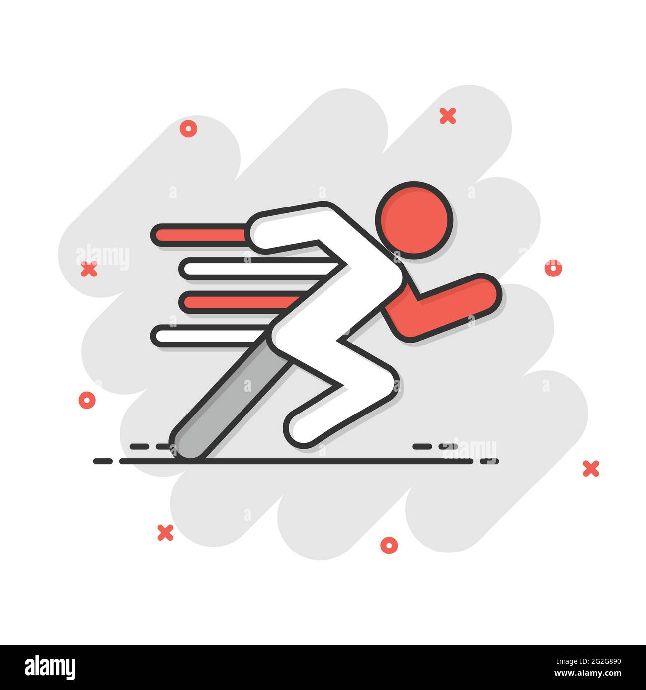 Run people icon in comic style. Jump cartoon vector illustration on ...