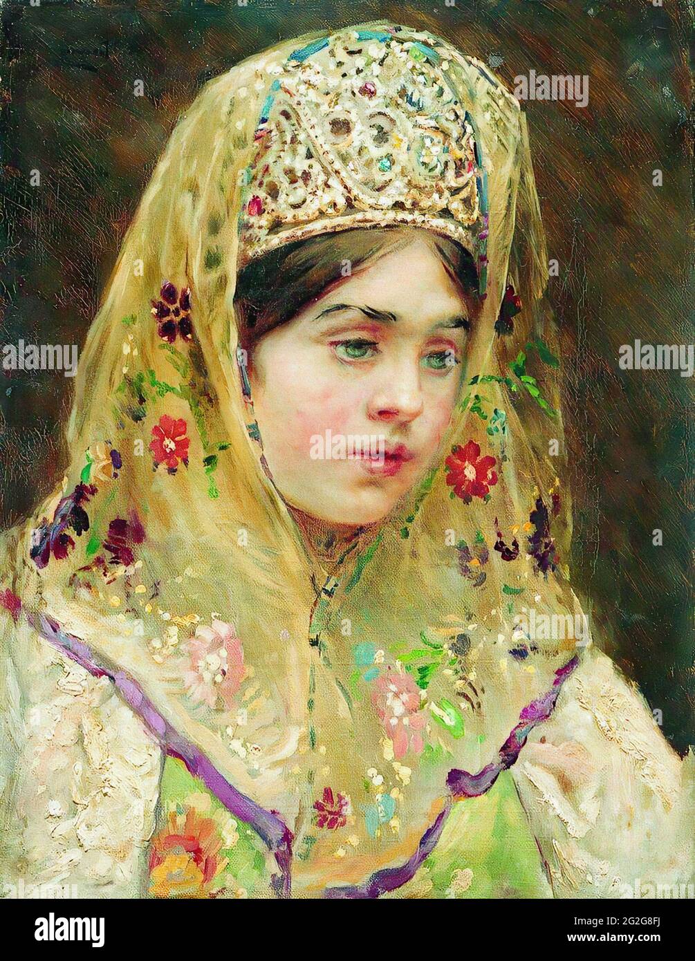 Constantin Egorovitch Makovski - Portrait Girl Russian Dress 1 C 1910 ...