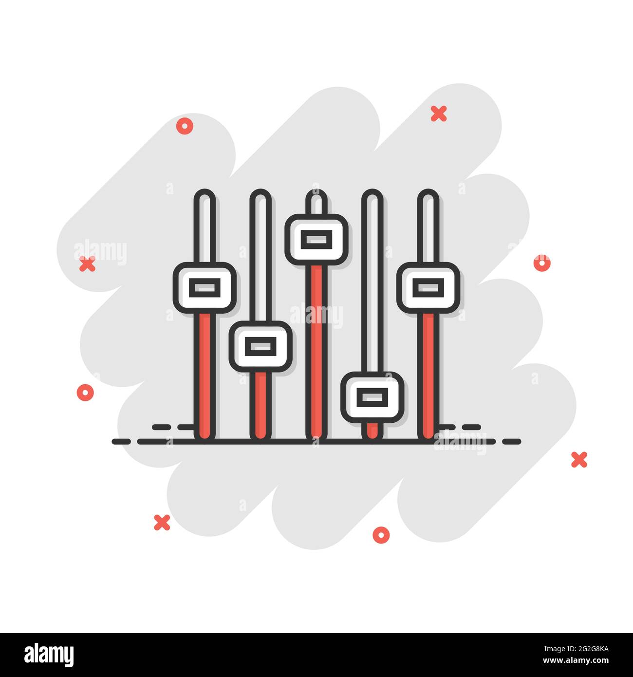 Control volume icon in comic style. Audio adjusting cartoon sign vector ...