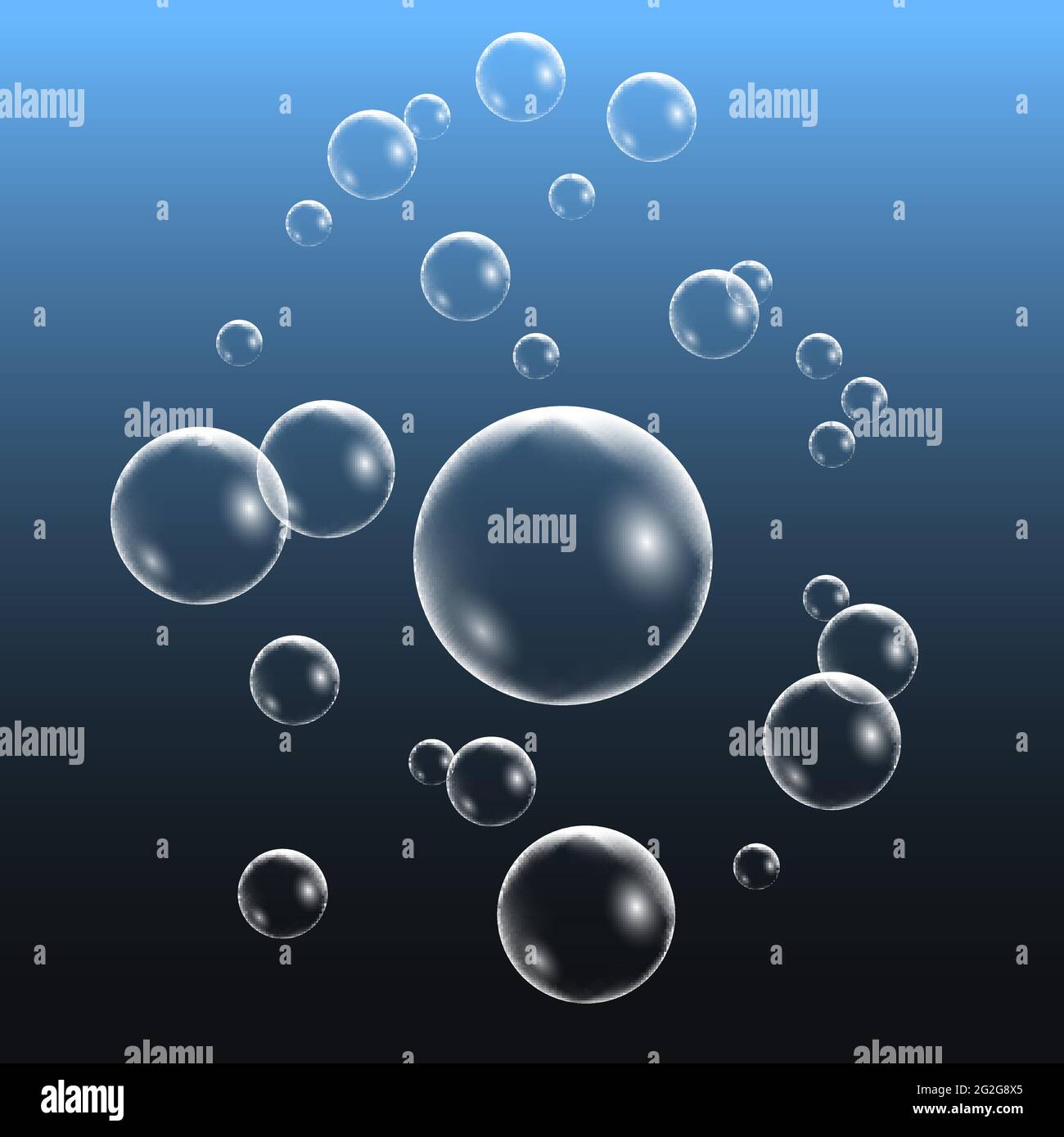 Realistic water bubbles, set of design elements isolated on blue ...