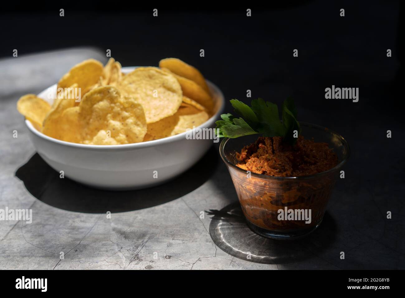 Bell Pepper Dip with Chips Stock Photo - Alamy