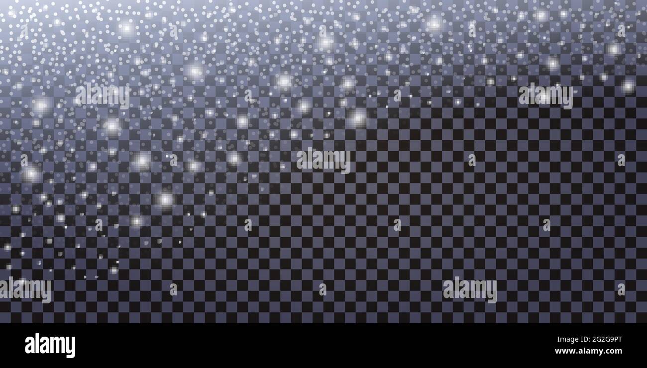 Falling snowflakes, winter silver snow glitter on transparent ...