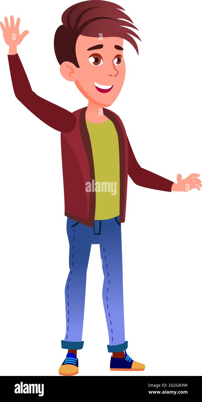boy with positive emotion glad to see friends cartoon vector Stock ...