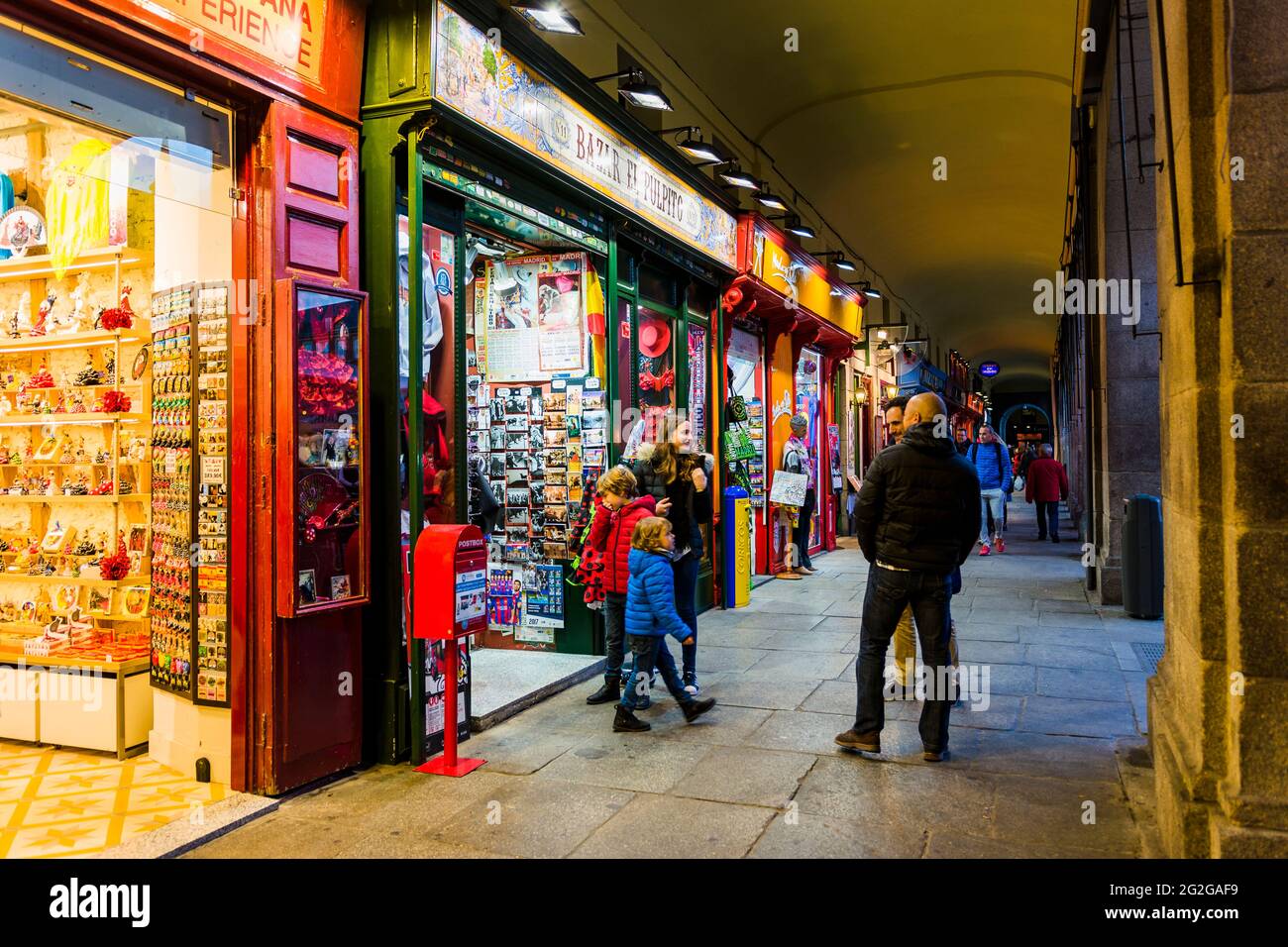 Shops in the arcades of the Plaza Mayor. The Plaza Mayor, Main Square ...