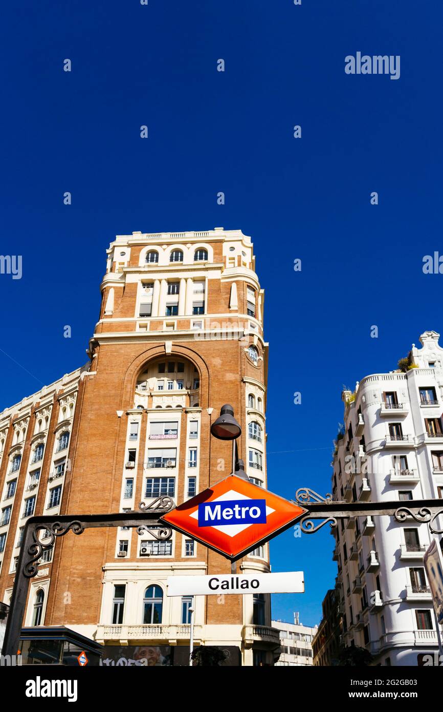 Metro Callao sign in the Plaza de Callao, Callao Square, in the ...