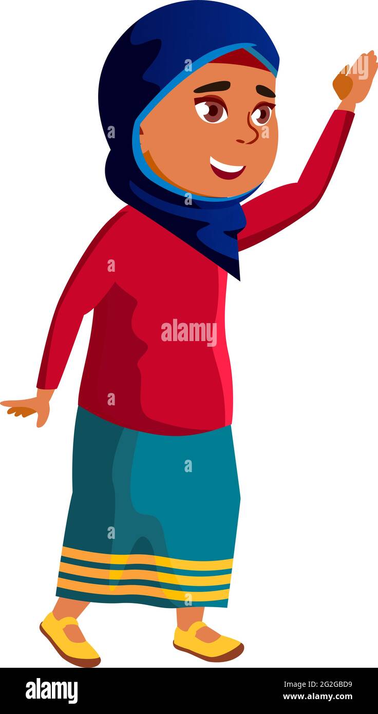 muslim girl kid greeting father cartoon vector Stock Vector Image & Art ...