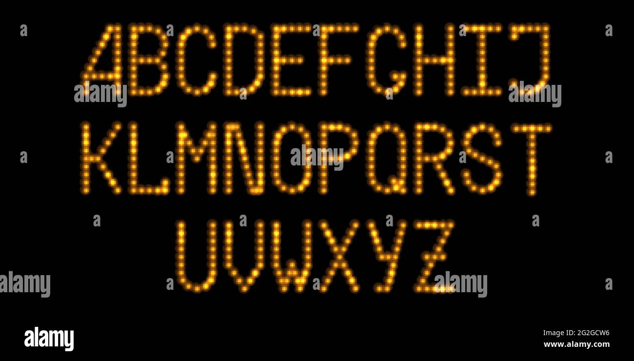 LED font with neon gold glowing light effect. Luminous dotted letters ...