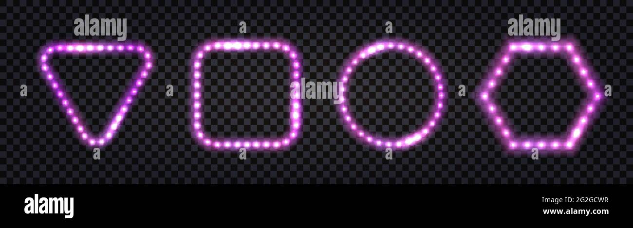 LED light frames with neon glow and glitter sparkles. Set of borders ...