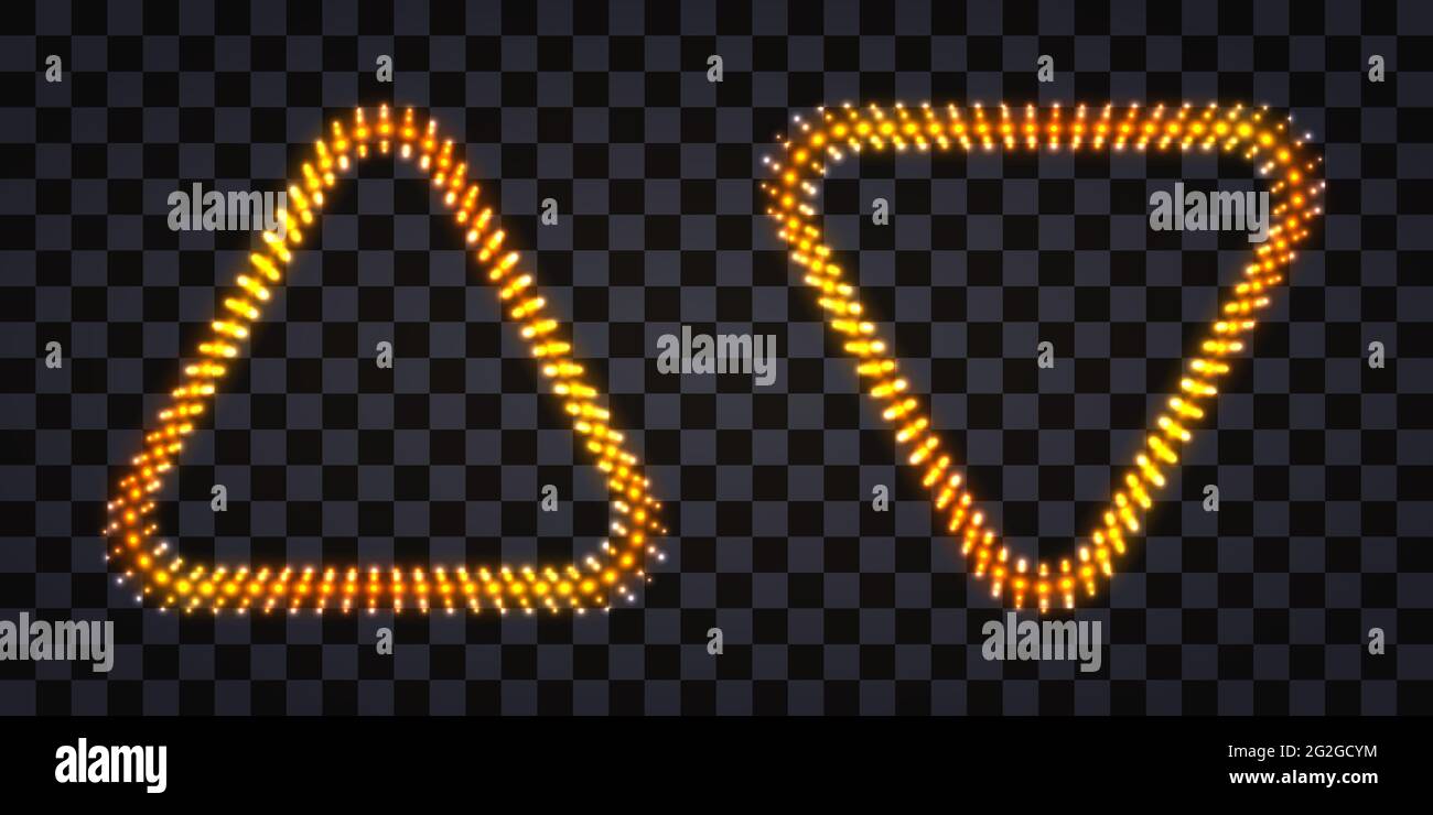 LED triangle frames isolated with neon glowing light effect.Luminous ...