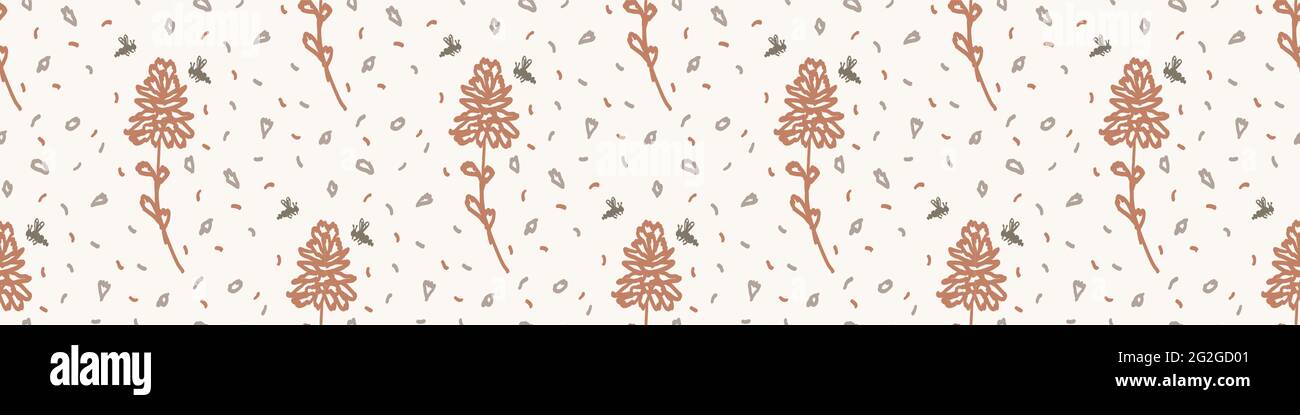 Seamless minimalist doodle flower border pattern. Calm earthy color ...