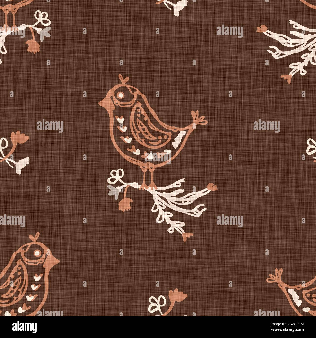 Seamless linen doodle floral pattern background. Calm boho earthy tone ...