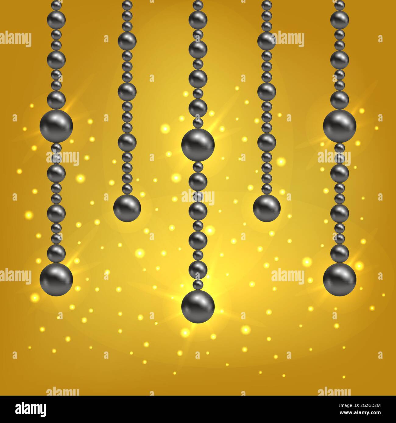 Golden background with threads of black pearls. Luxurious design with ...