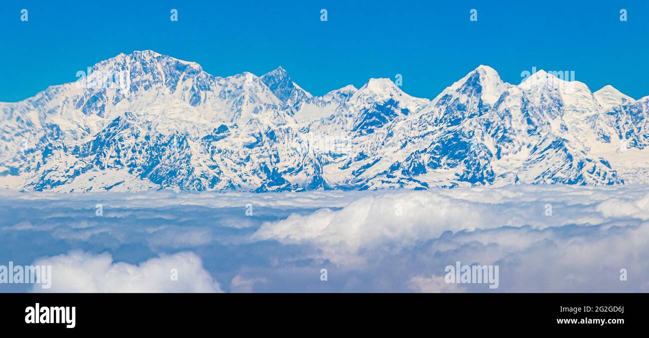 Mount Everest in the Himalayas. 8848 m high. The highest mountain on ...
