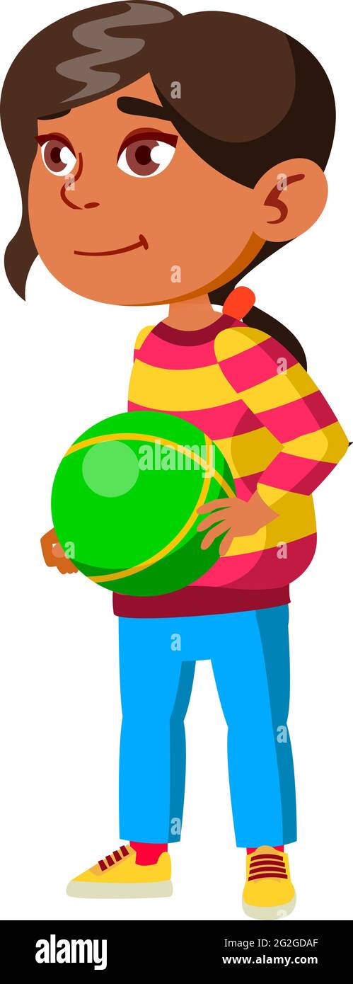 happy little girl playing with ball cartoon vector Stock Vector Image ...
