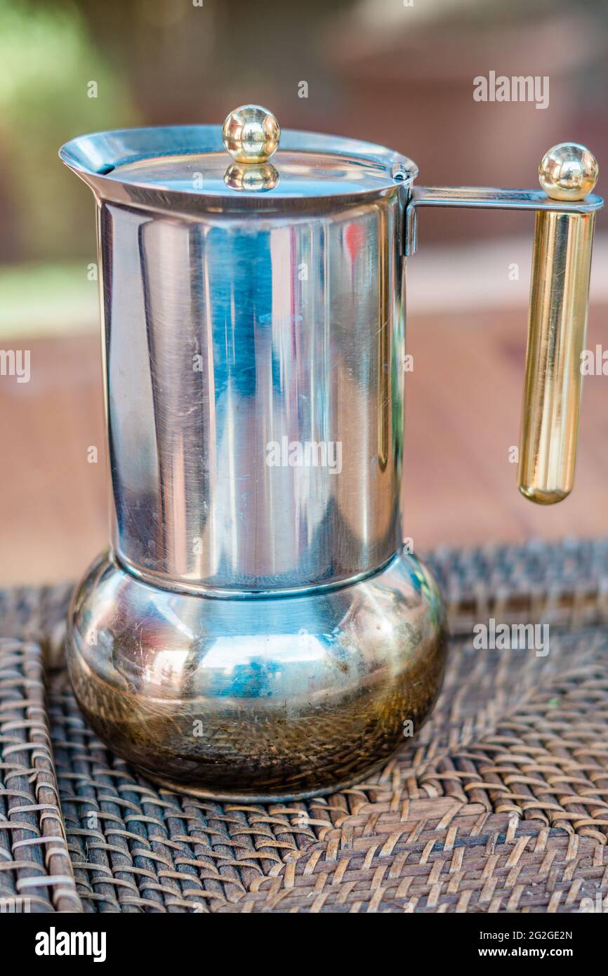 Traditional Italian metal coffee pot Stock Photo - Alamy
