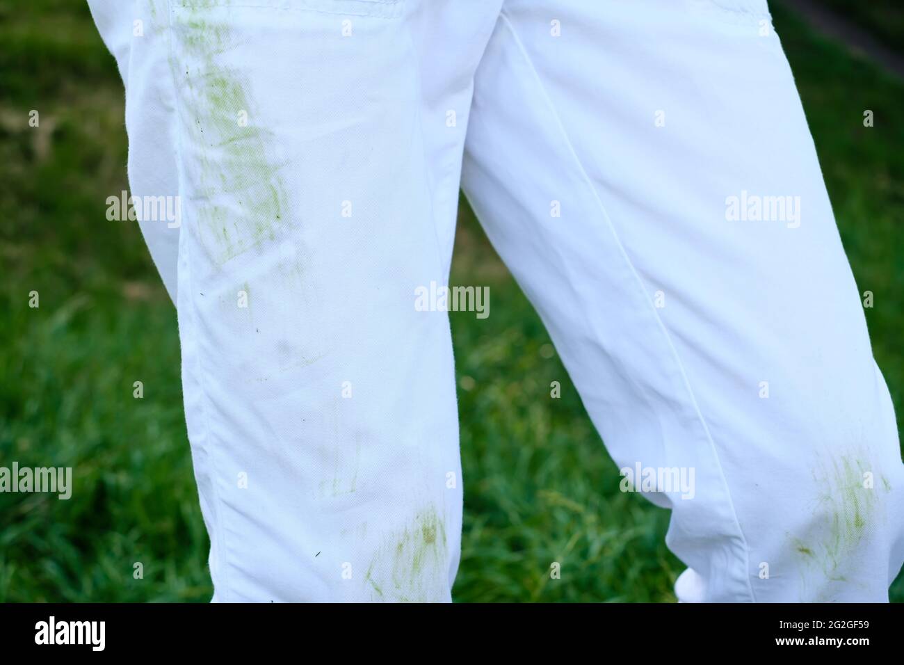 Dirty grass stains on casual clothes. daily life dirty stain for wash ...