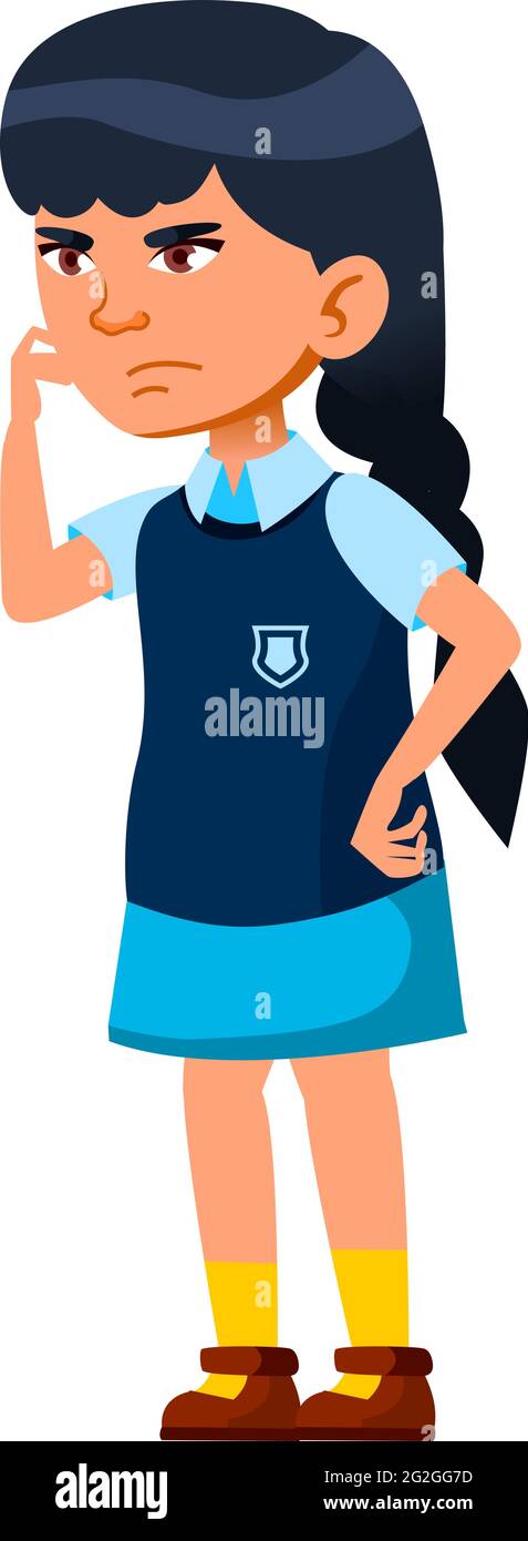 serious think girl searching capital of country on map cartoon vector ...