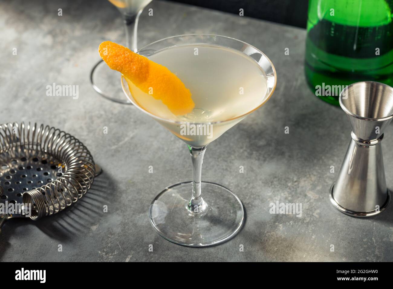 Boozy Refreshing Korean Soju Martini with an Orange Garnish Stock Photo ...