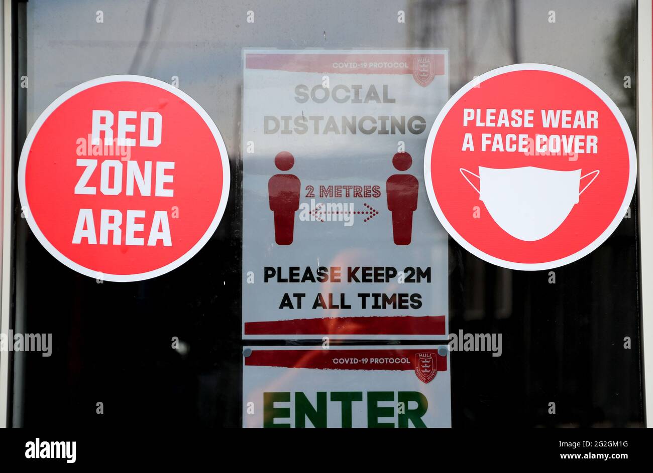 A general view of social distancing signage around the stadium ahead of ...