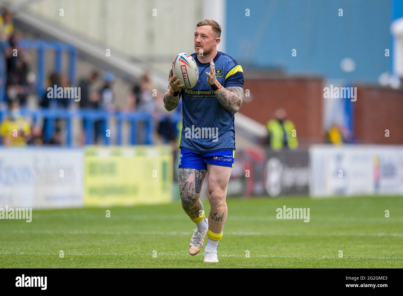 Josh Charnley (5) of Warrington Wolves during the warm up Stock Photo ...